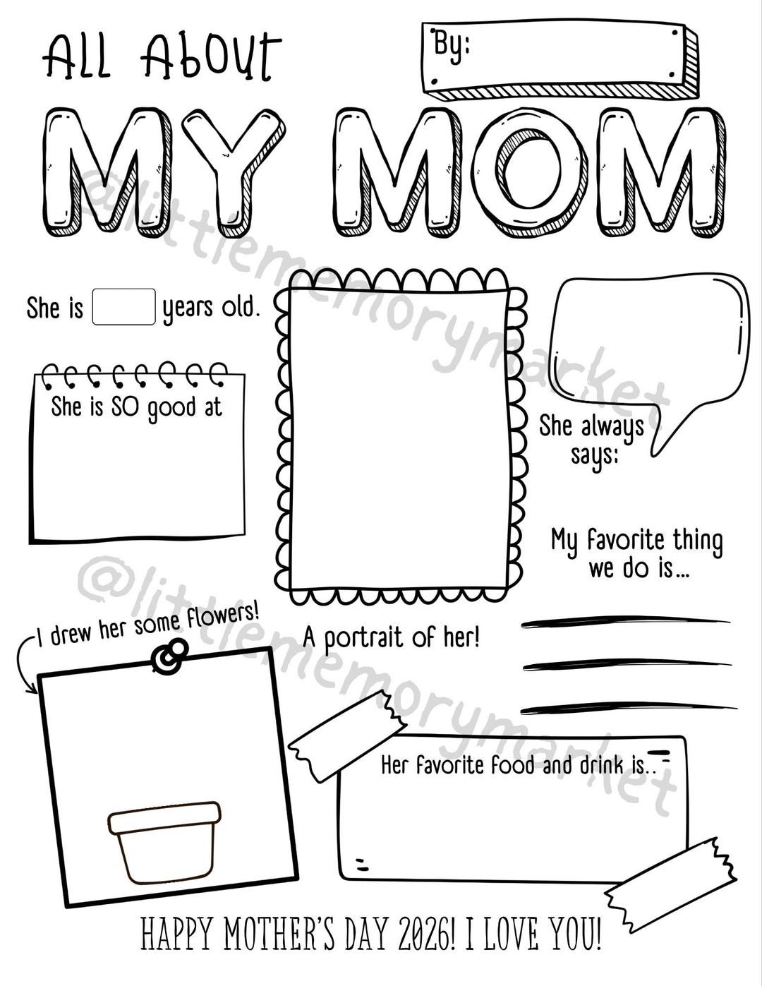 Mother's Day Printable: Kids Drawing & Questions Activity (digital ...