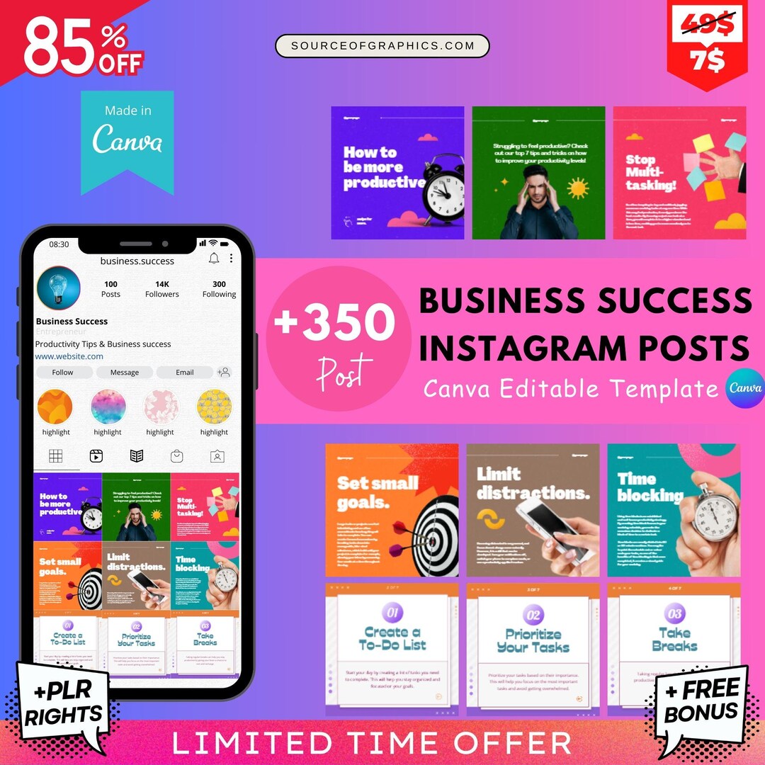 300 Business Success Social Media Canva Templates | Entrepreneur ...