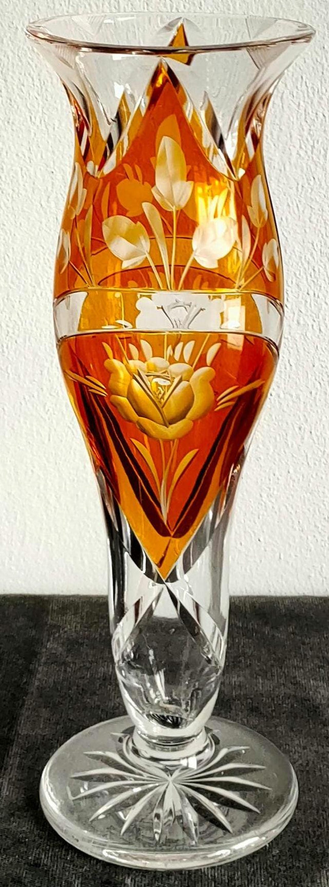 Huge Crystal Glass Vase, 32cm, Colourless, Honey Glazed, Cut, Polished, Josephine Glassworks ...