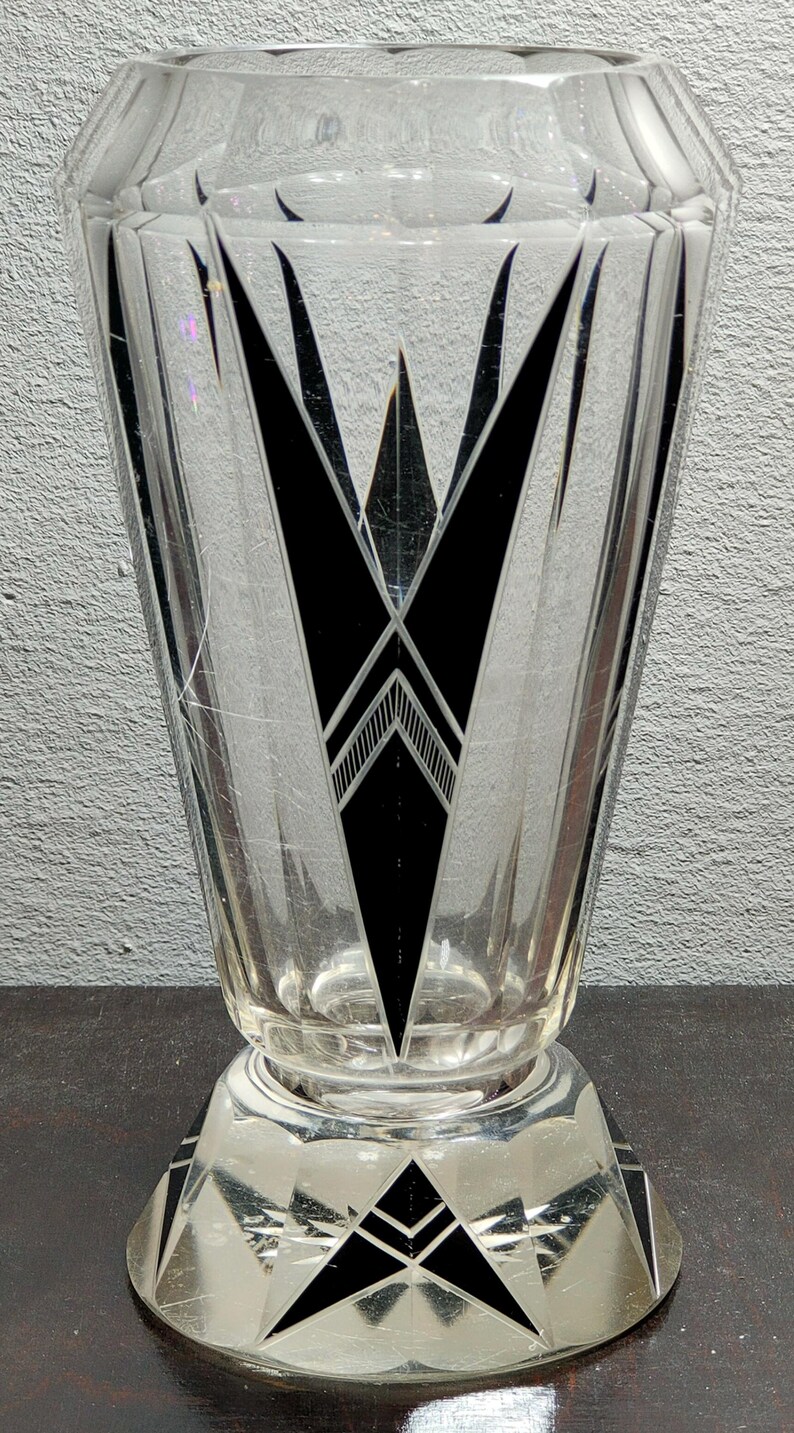 Art Deco Crystal Glass Vase, Cut, Polished, Glazed, Bohemia C.1930 ...