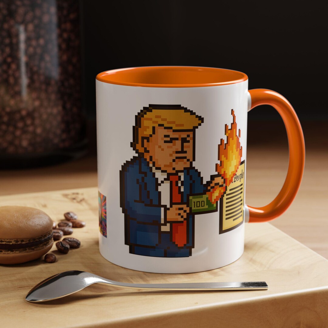 Trump Burns the Constitution - Pixel Art Protest Mug, Retro Graphics ...
