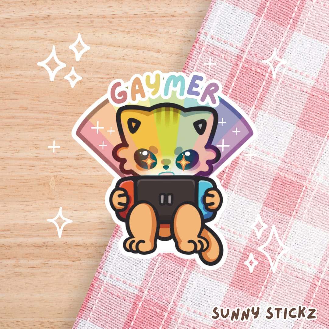 Gaymer Kitty Sticker, Cute Gamer Cat Sticker - Etsy