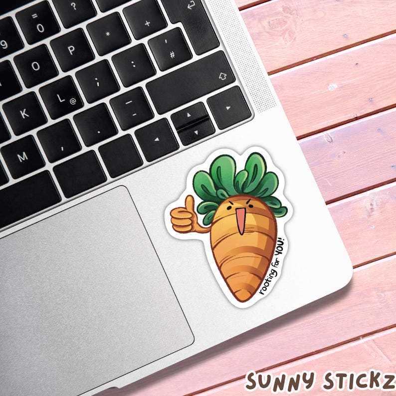 Kawaii Carrot Sticker for Veggie Lovers, Rooting for You Pun Sticker ...