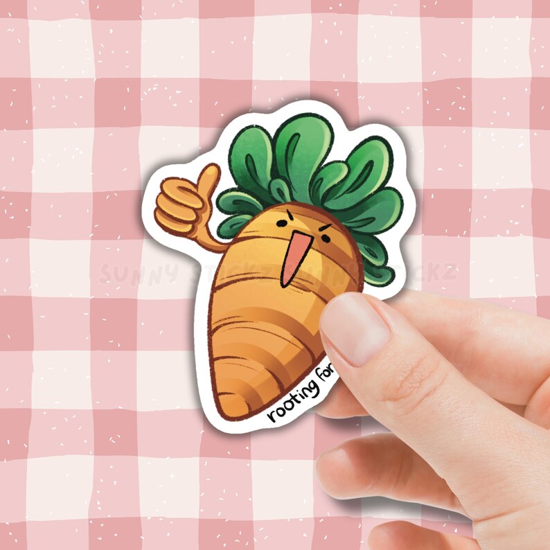 Kawaii Carrot Sticker for Veggie Lovers, Rooting for You Pun Sticker ...