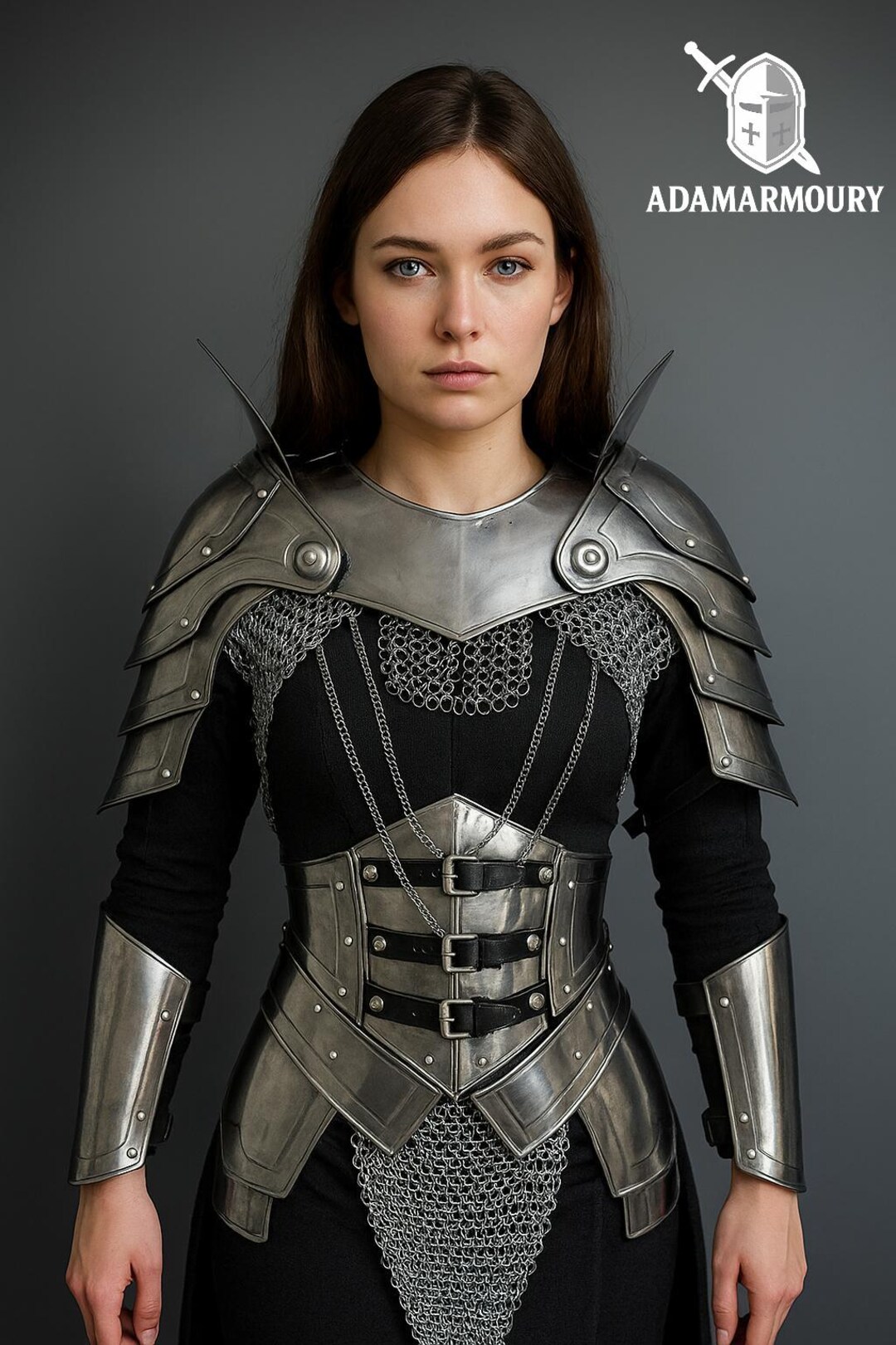 Medieval Steel Lady Knight Armor – Chainmail, Gorget & Pauldrons ...