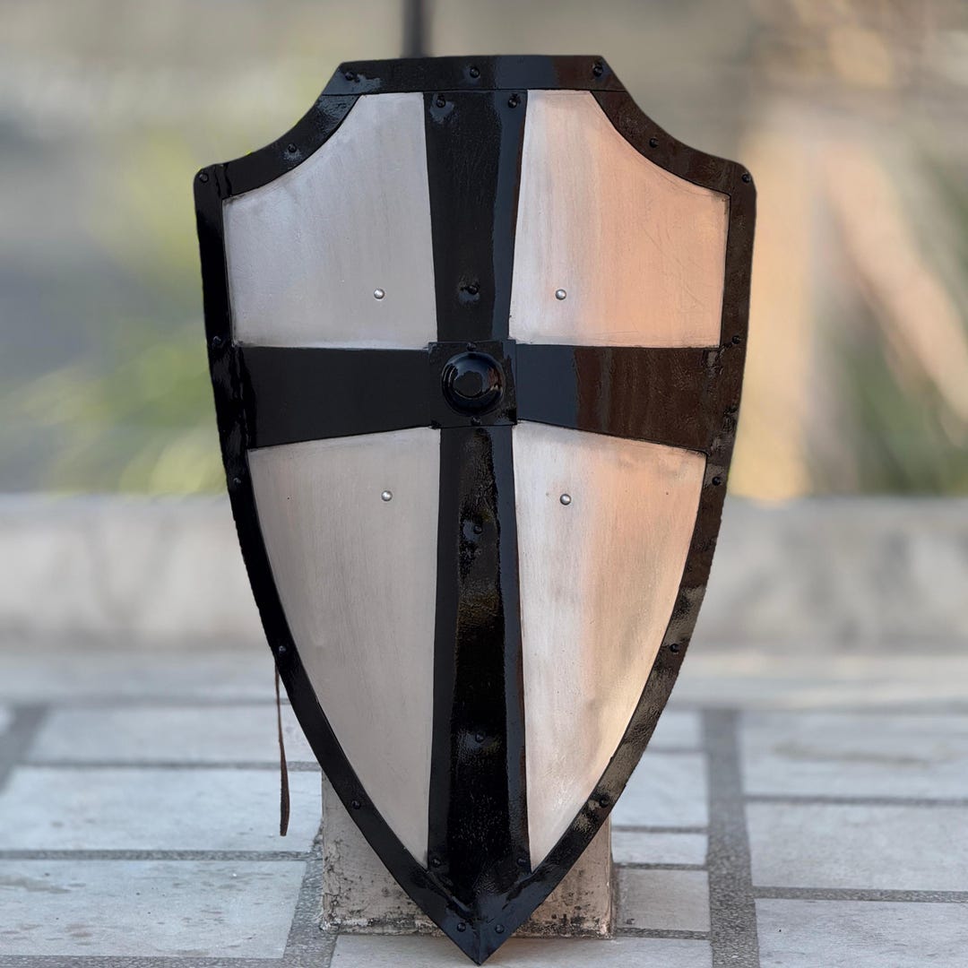 Medieval Knight Templar Shield, Black Cross Metal Shield for Larp ...