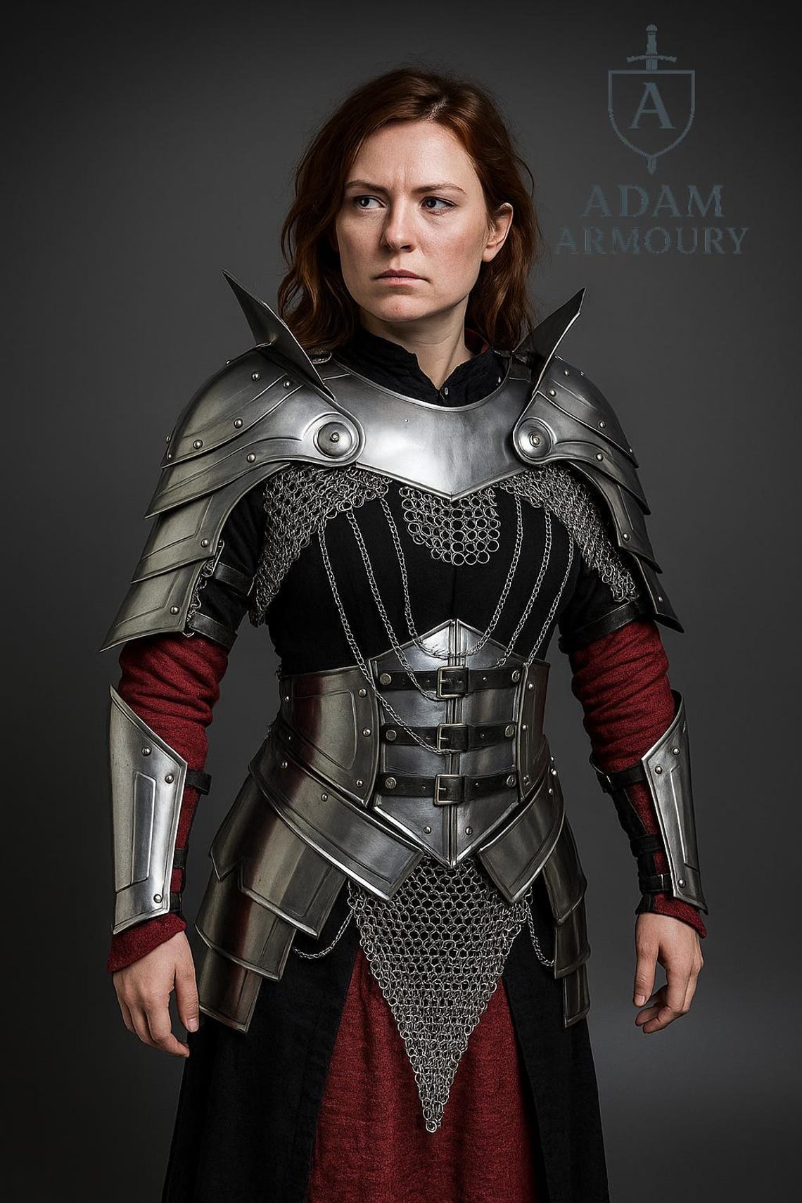 Medieval Steel Lady Knight Armor – Chainmail, Gorget & Pauldrons ...