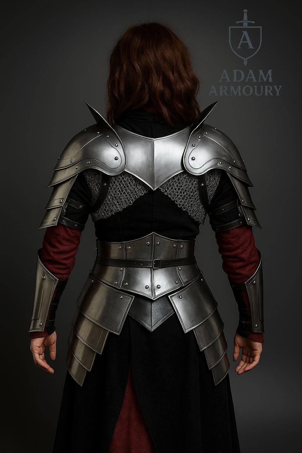Medieval Steel Lady Knight Armor – Chainmail, Gorget & Pauldrons ...
