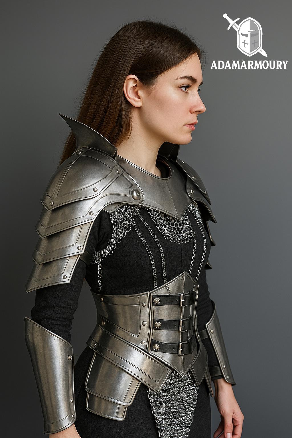 Medieval Steel Lady Knight Armor – Chainmail, Gorget & Pauldrons ...