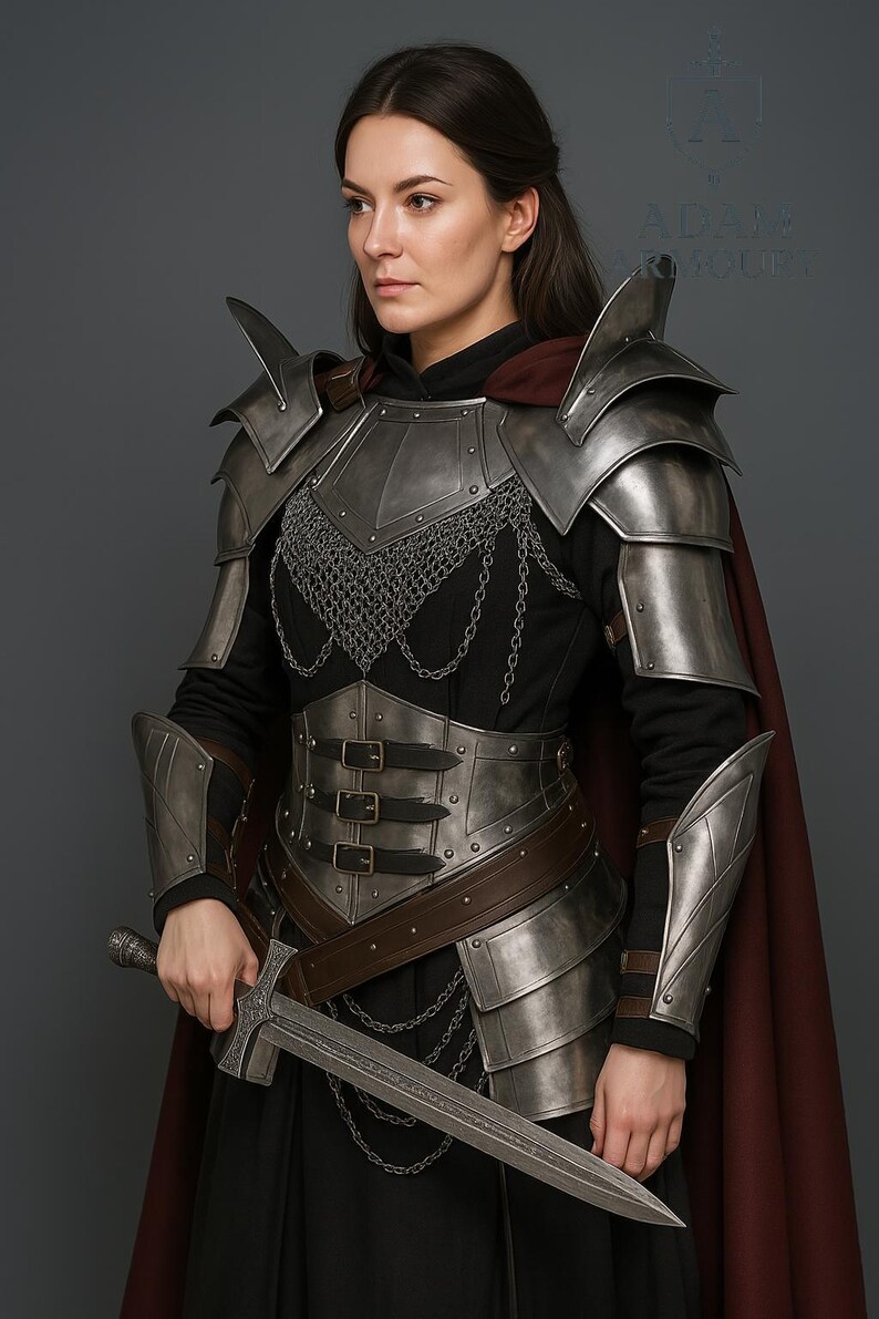 Lady Warrior Half Body Armor Corset, Pauldrons, Gorget & Chainmail ...