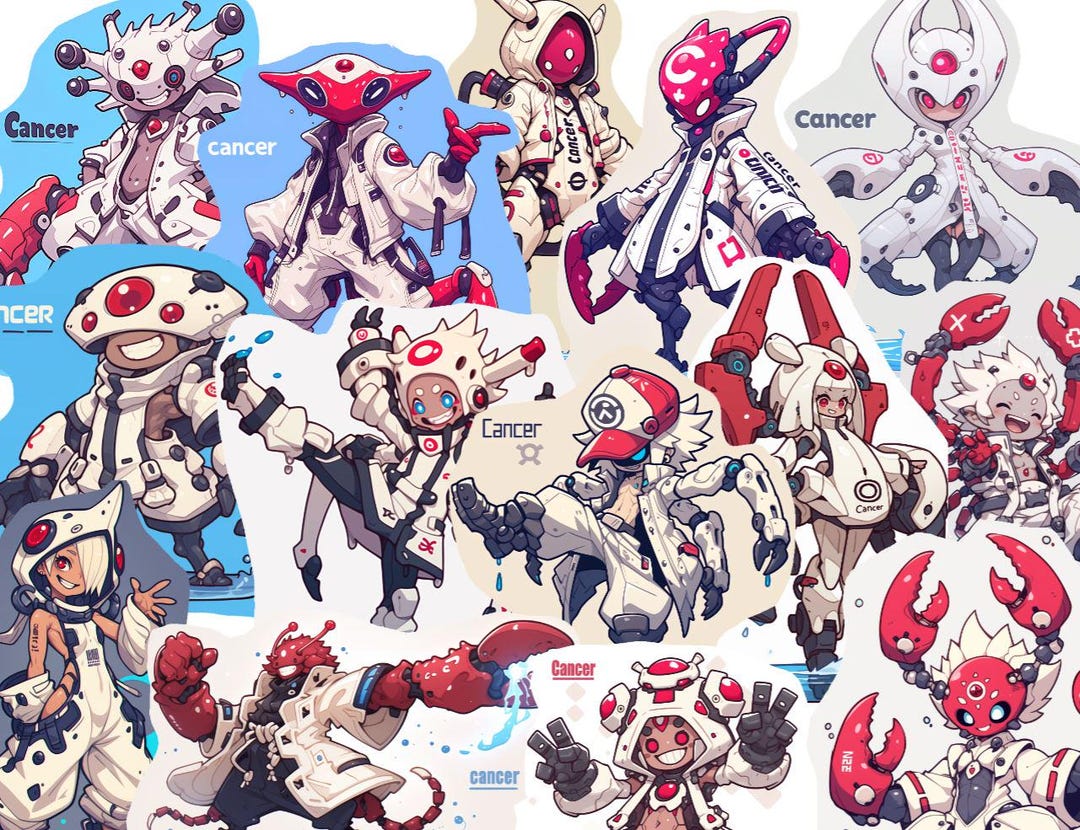 Cancer Chibi Stickers - Anime Cyber Mecha Style Water Element Ruby ...