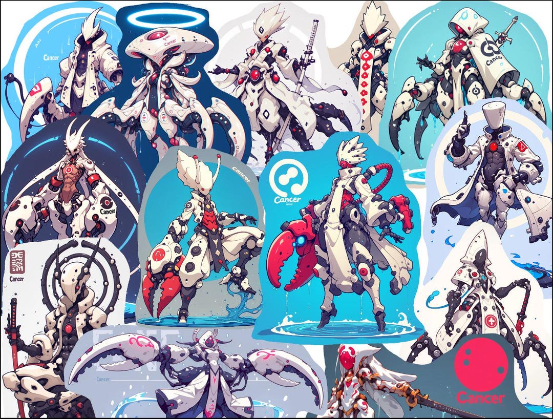 Cancer Demi God Sticker Sheets Anime Cyber Mecha Style, Water Element ...