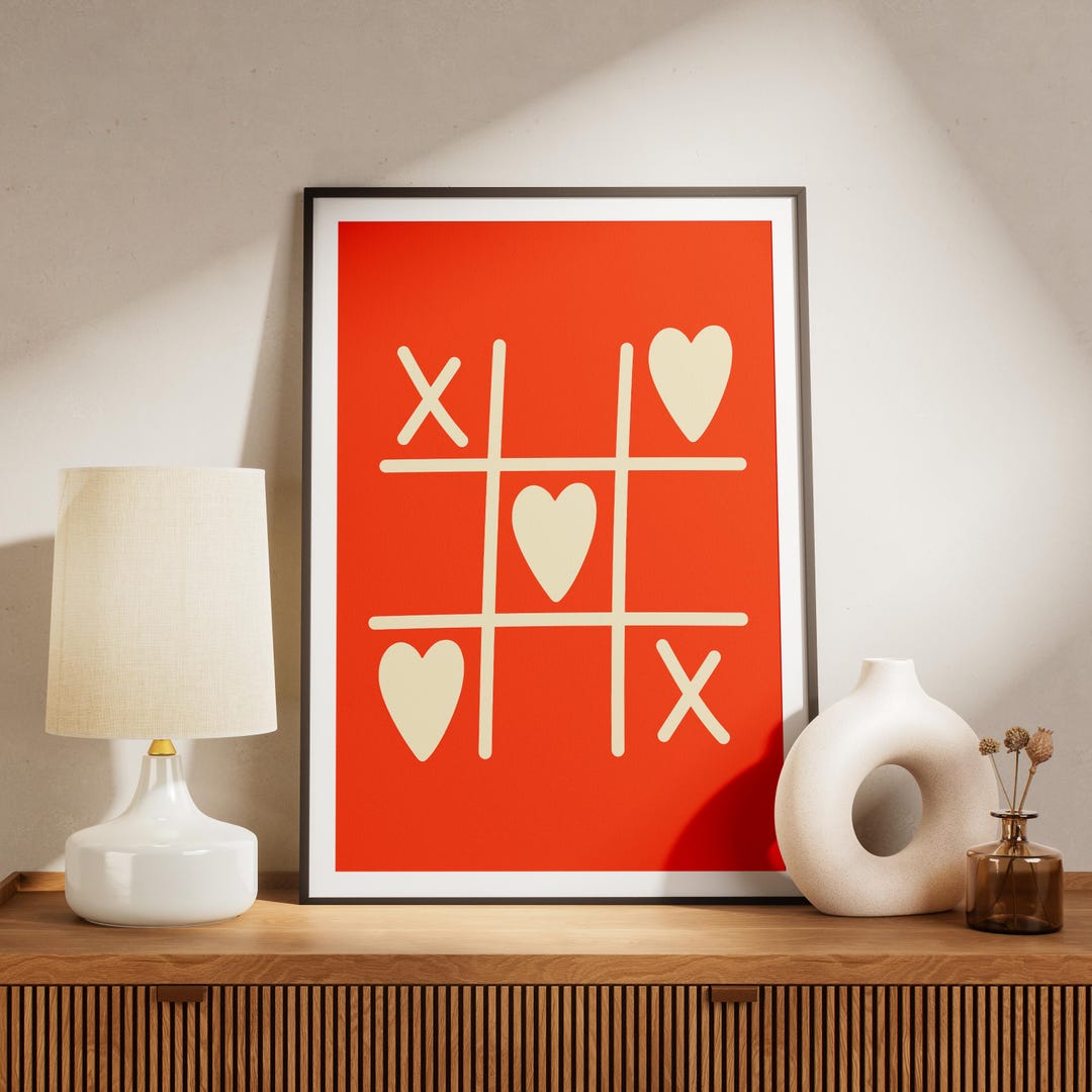 Tic-tac-toe Love Poster, Minimalist Romantic Wall Art, Bold Red Retro ...