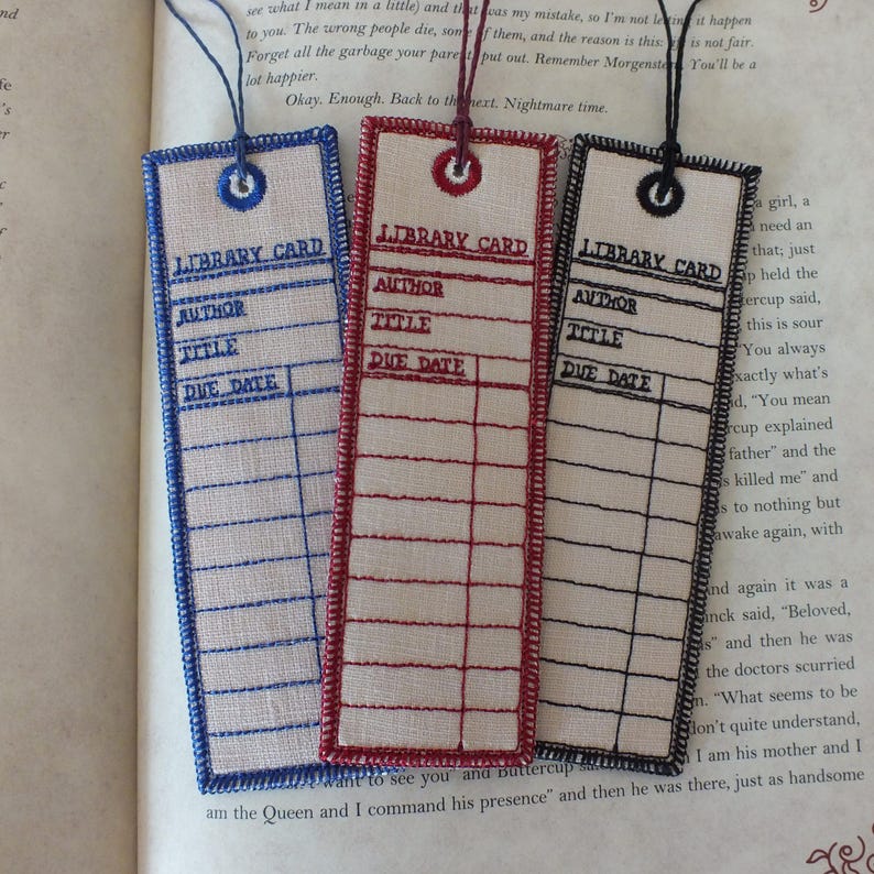 Library Card Bookmark - Embroidered Bookmark - Etsy