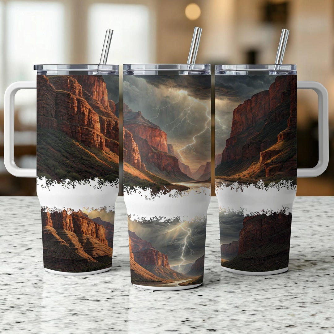 Grand Canyon Lightning 40oz Seamless Sublimation Wrap, Arizona Desert Storm, Nature Landscape ...