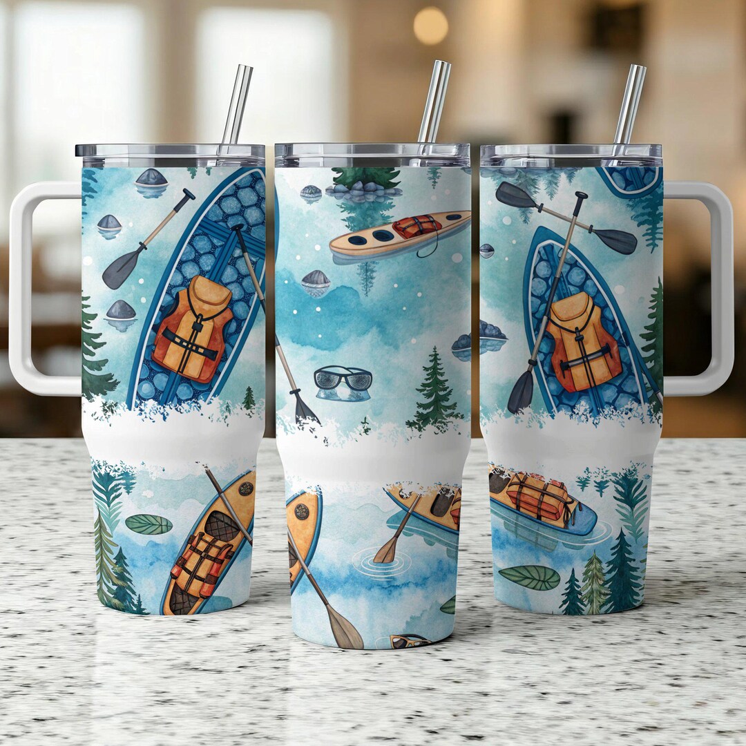 Kayak Canoe 40oz Tumbler Sublimation Seamless Wrap, PNG Files Only ...