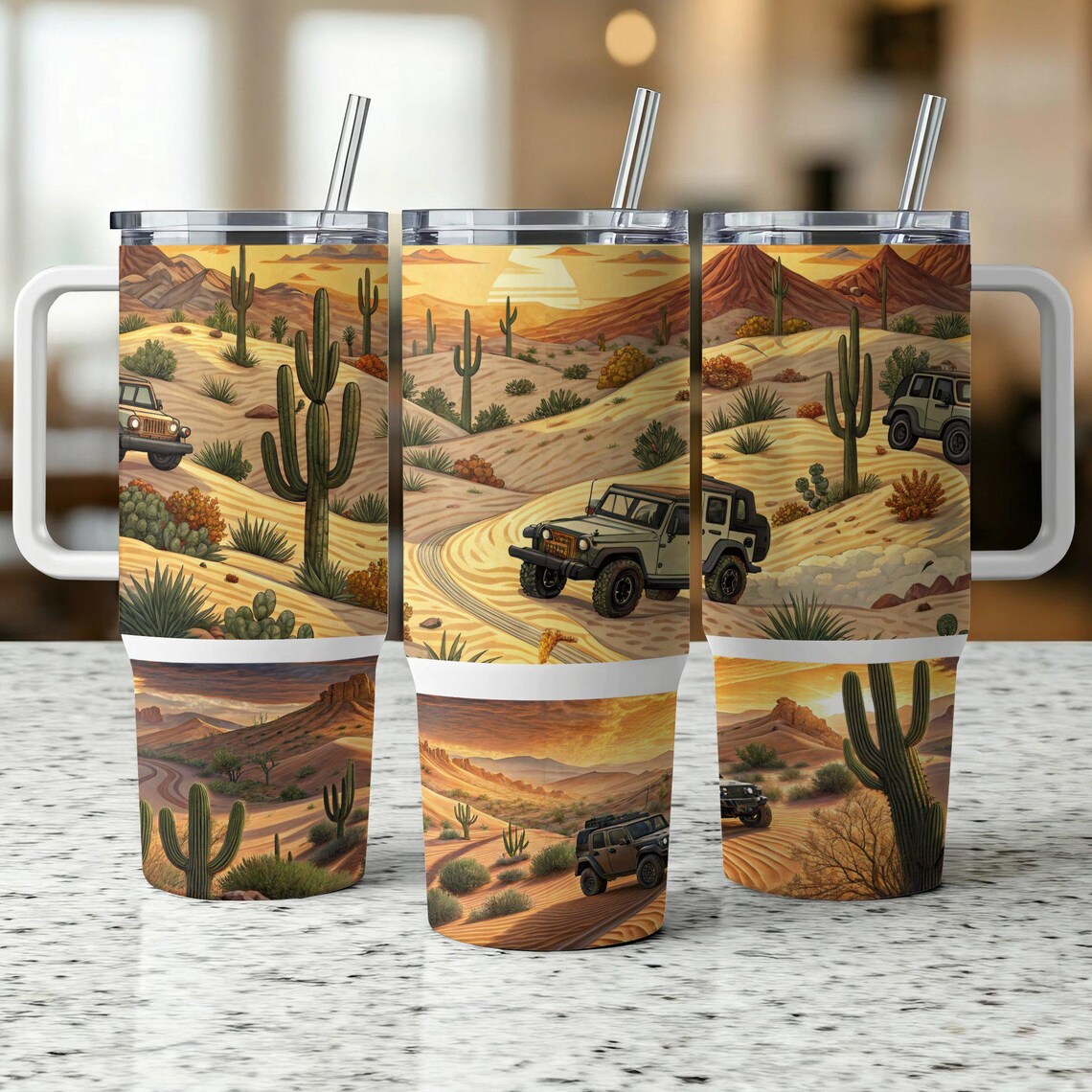 Desert Jeep 40oz Tumbler Wrap, Seamless Overlander Design, Sunset ...