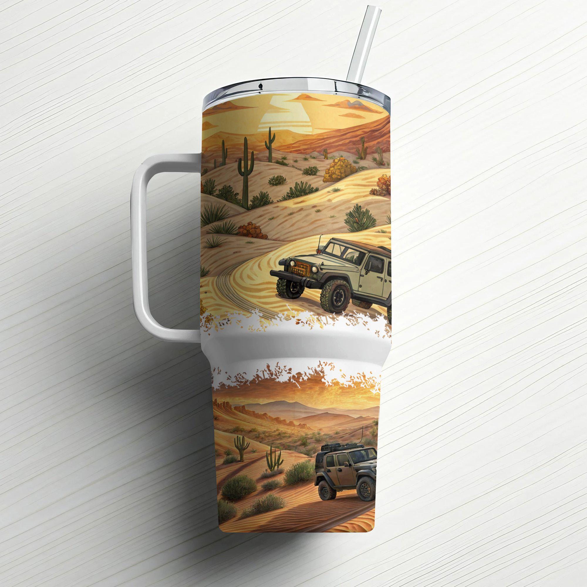 Desert Jeep 40oz Tumbler Wrap, Seamless Overlander Design, Sunset ...