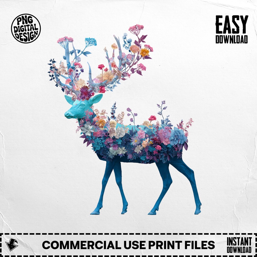 Floral Deer PNG, Deer Clipart, Antler Png, Flower Png, Boho Deer ...