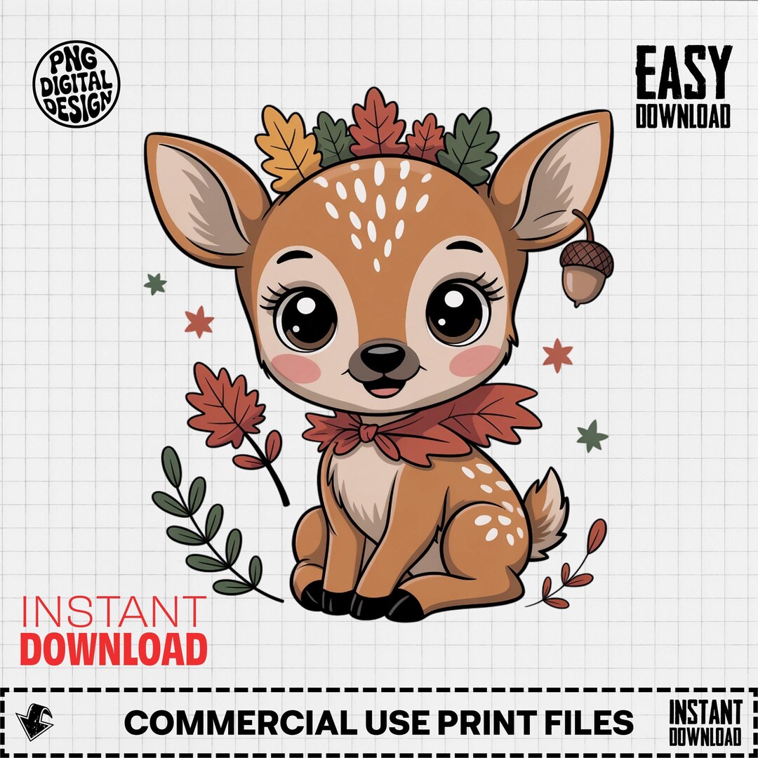 Deer Autumn Leaves PNG Clipart for Fall Nursery Art, 300 DPI ...