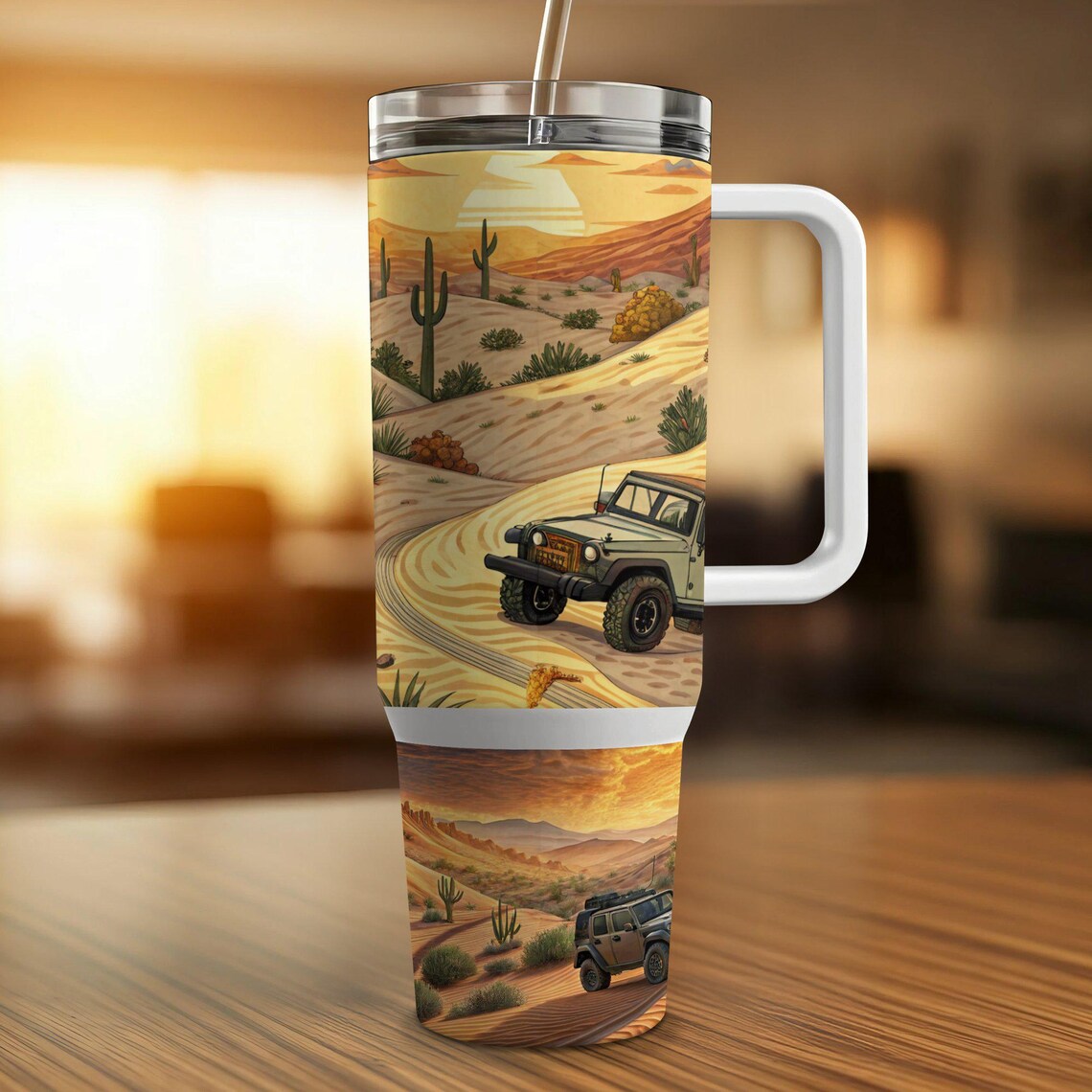 Desert Jeep 40oz Tumbler Wrap, Seamless Overlander Design, Sunset ...