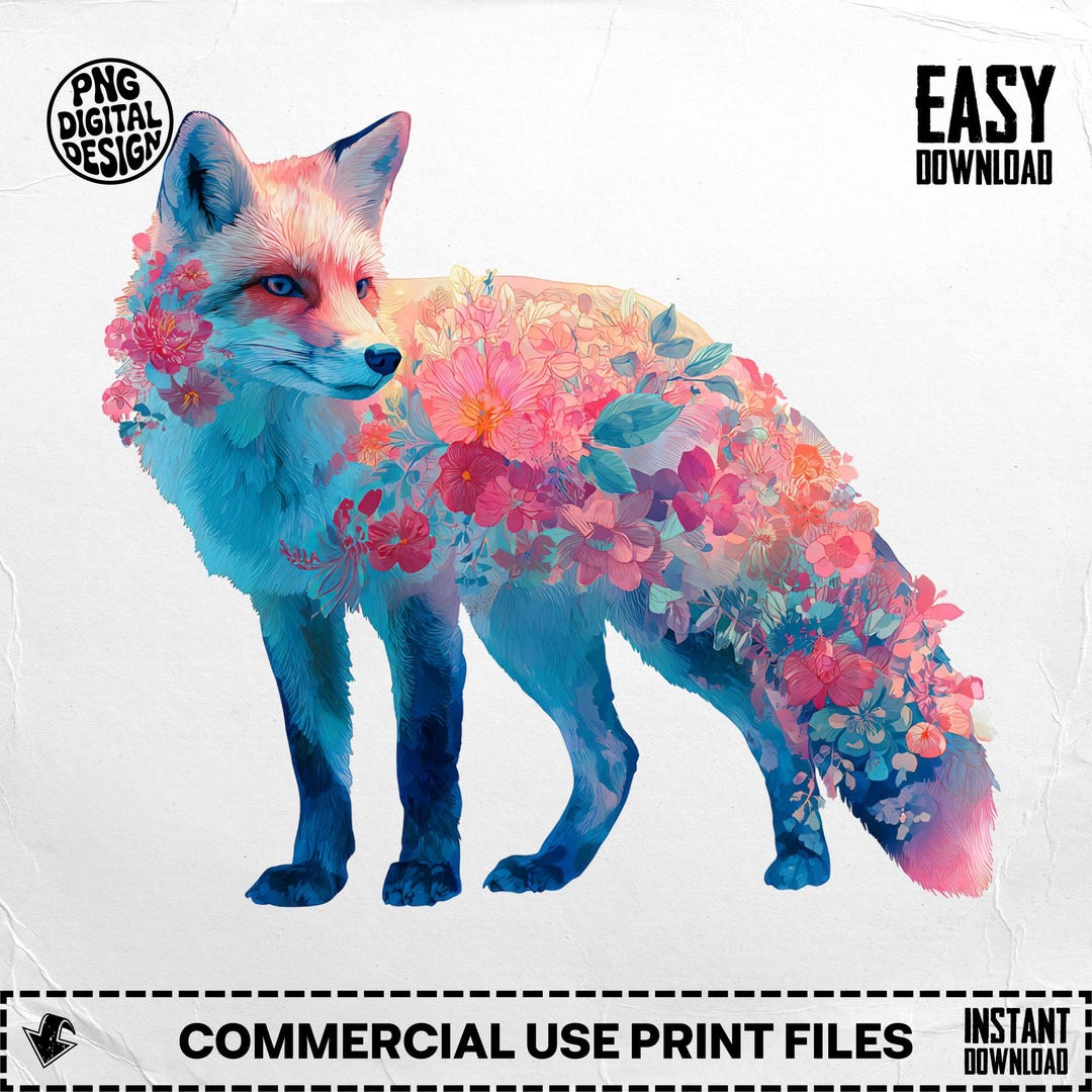 Floral Fox PNG, Fox Clipart, Flower Fox, Animal Png, Wildflower Fox ...