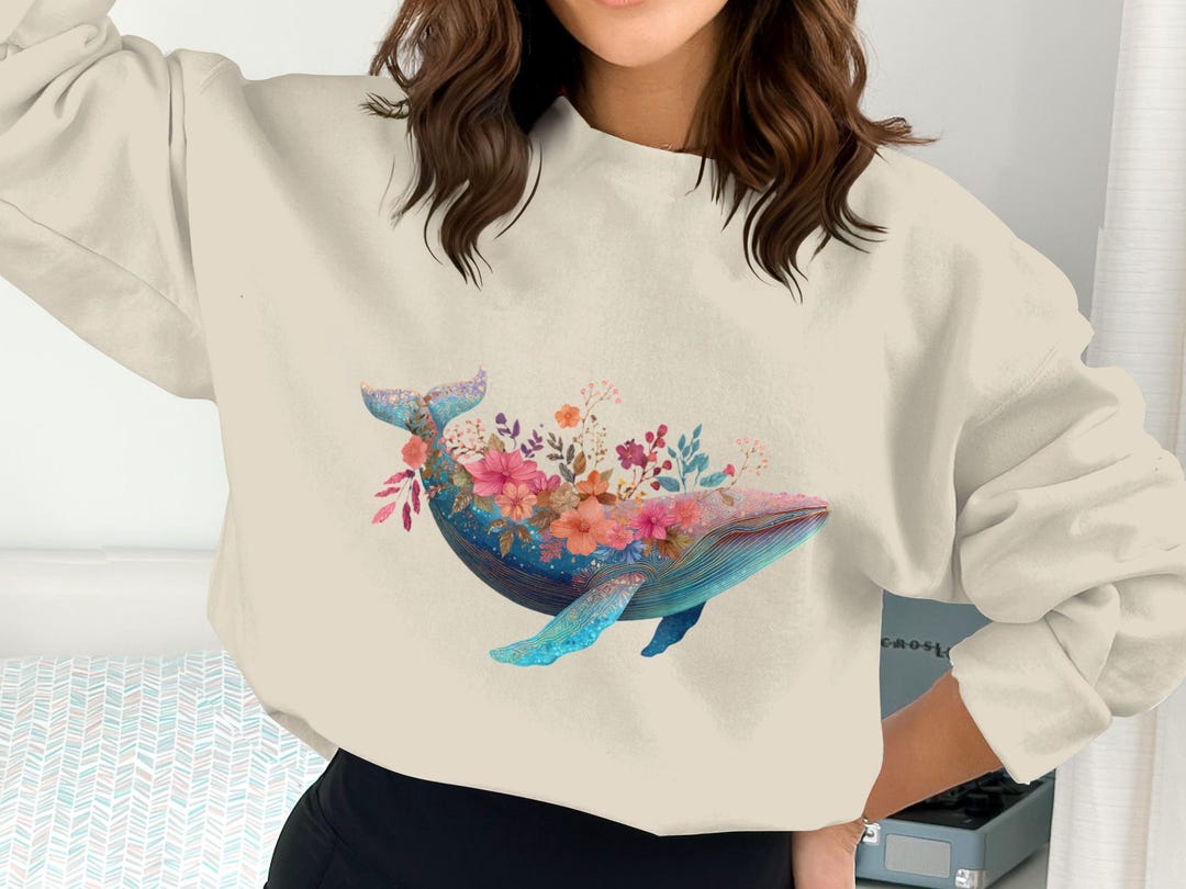 Floral Whale Png, Whale Clipart, Flower Whale Png, Ocean Png, Boho ...