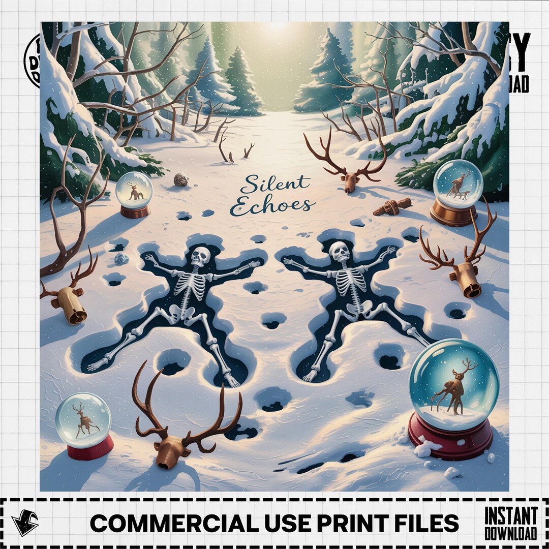 Winter Skeletons PNG, Snow Angels Digital Download, Reindeer Snow Globe ...