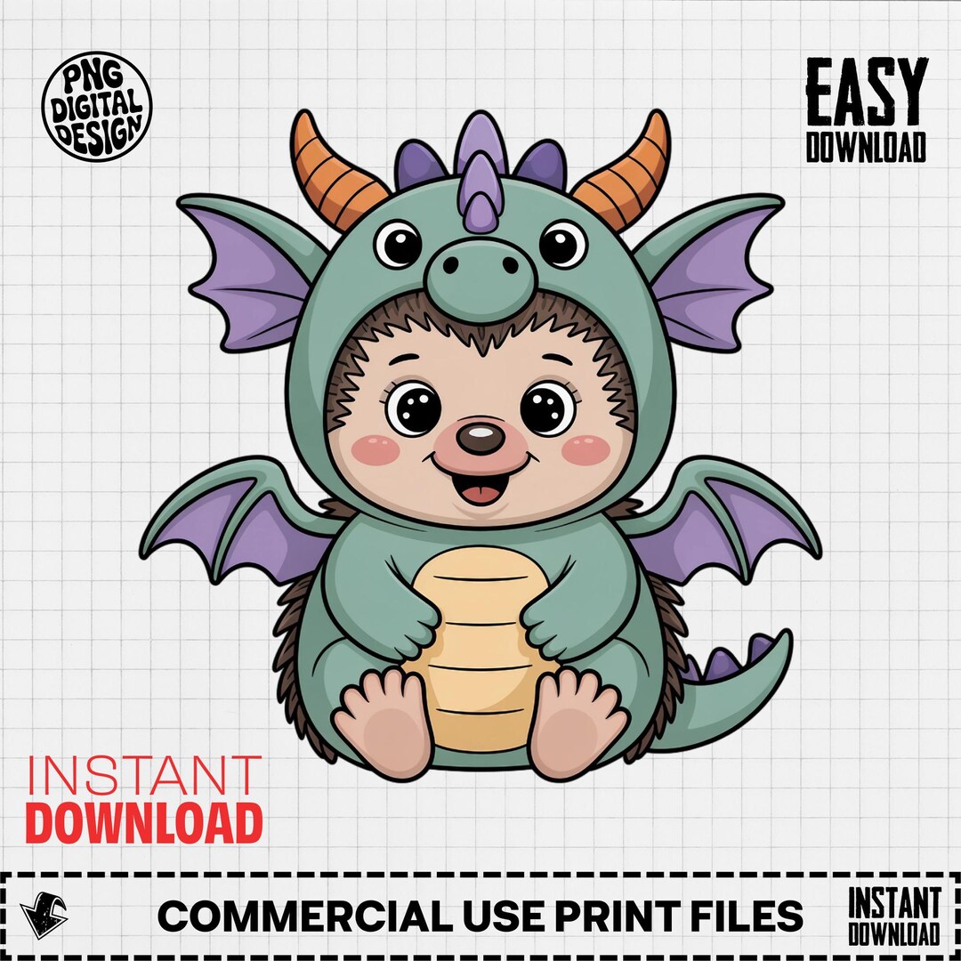 Hedgehog Dragon Costume PNG Clipart for Nursery Art, 300 DPI ...