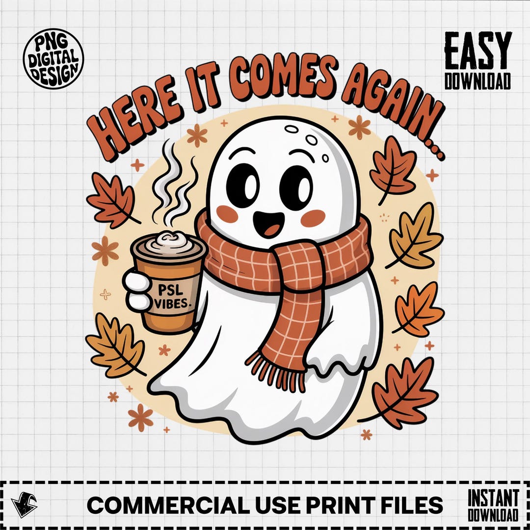 Fall Ghost PNG, PSL Vibes Digital Download, Autumn Spooky Season, Cute ...