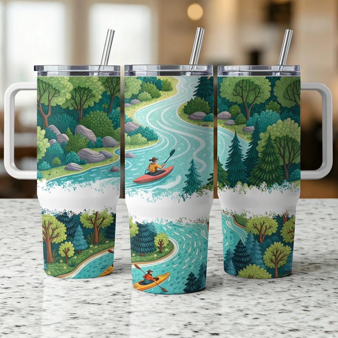 Kayak River 40oz Seamless Tumbler Wrap Design, Outdoor Adventure ...