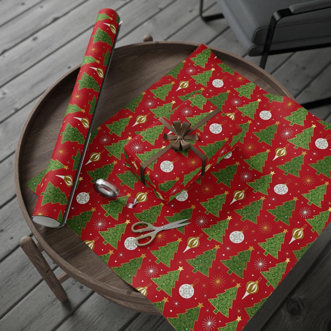 Christmas Tree Wrapping Paper, Holiday Gift Wrap, Festive Xmas Paper ...