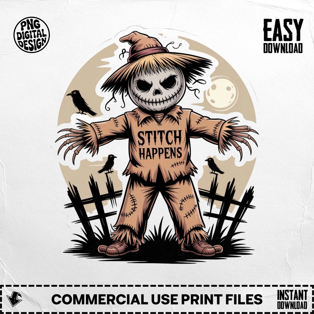 Scarecrow PNG, Stitch Happens, Digital Download, Halloween Graphic ...