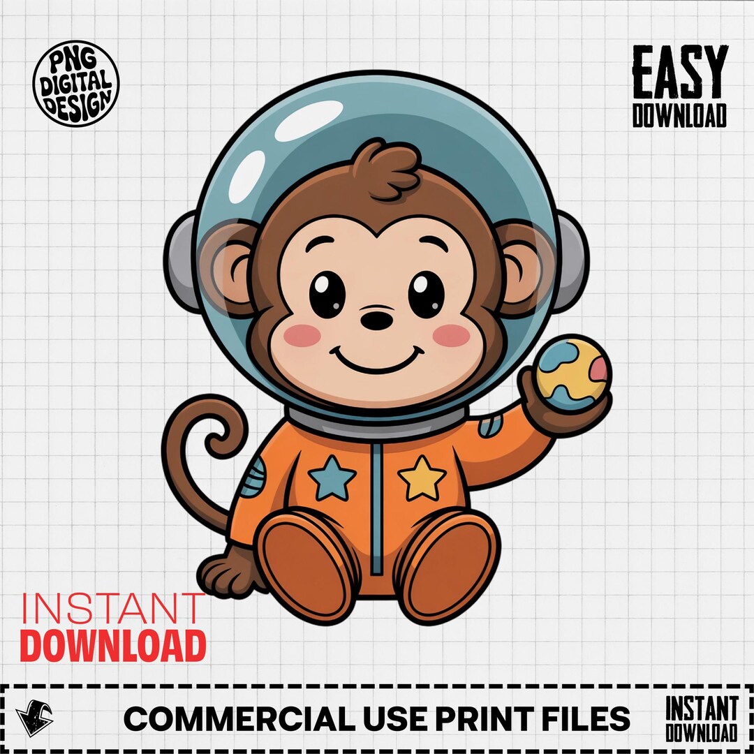 Monkey Astronaut PNG Clipart for Kids Room Decor, Outer Space Nursery ...