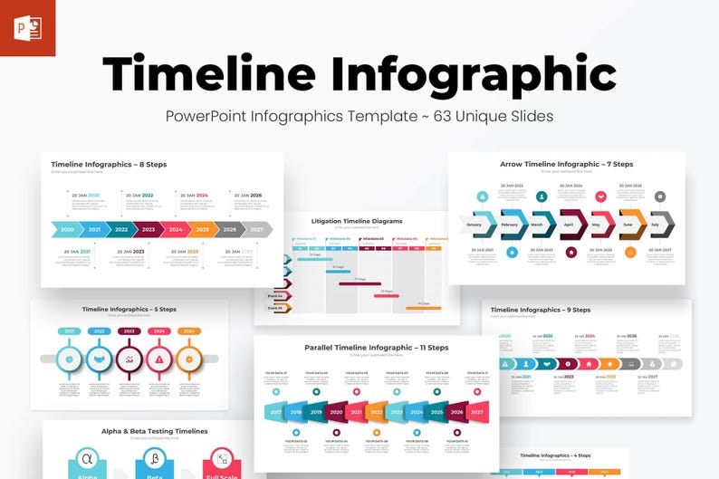 63 Pages Powerpoint Template | Timeline Infographics - Etsy