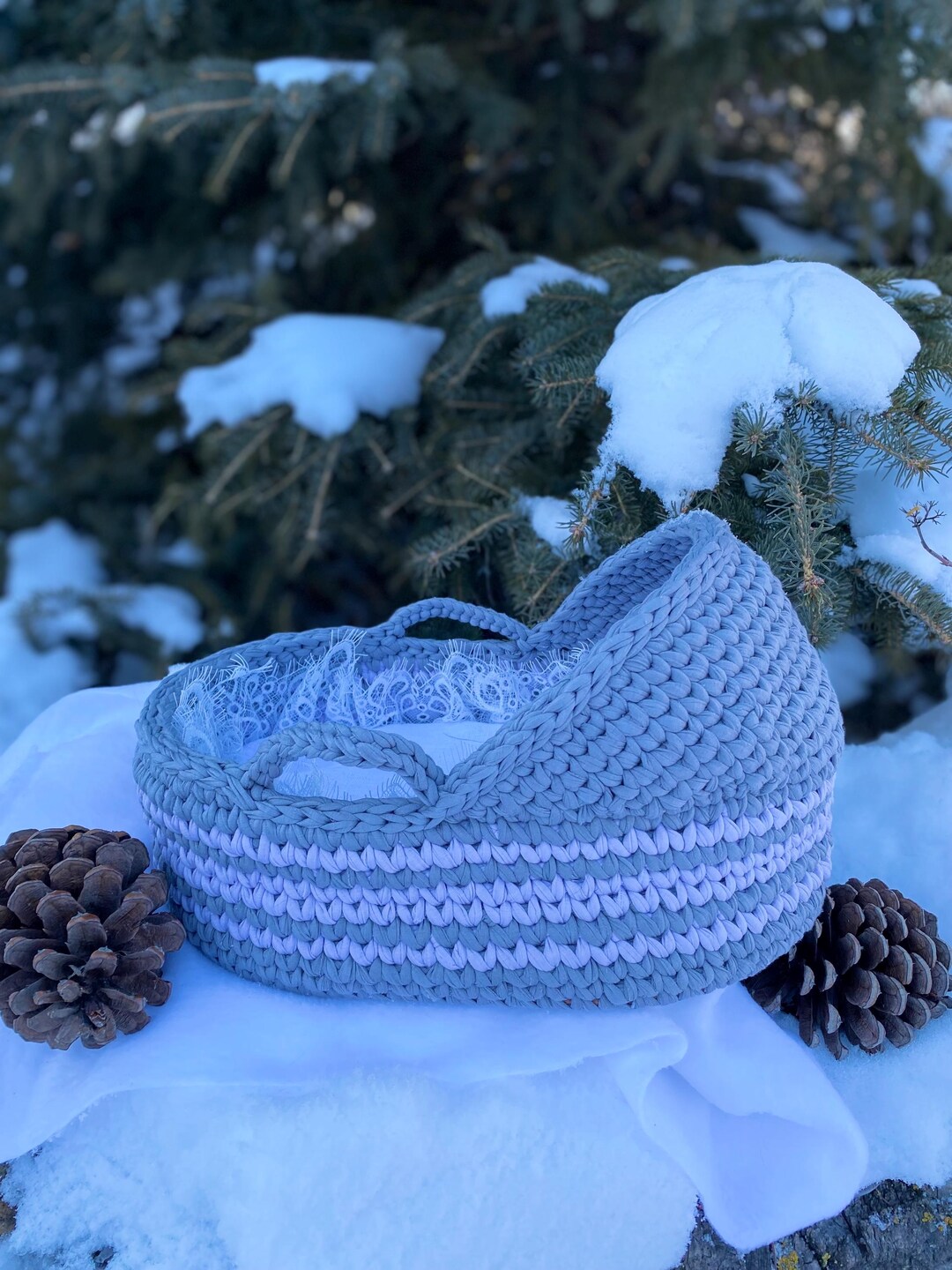 Crocheted Doll Bassinet: Handmade Cotton Jersey Yarn, Plywood Base - Etsy
