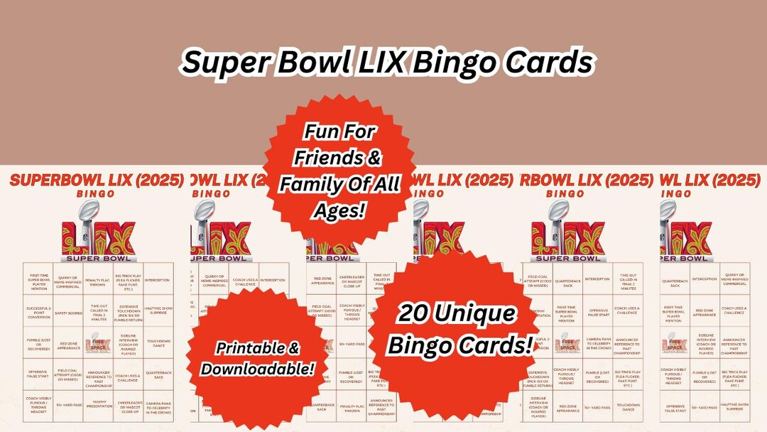 Super Bowl LIX Bingo Cards 2025 Printable & Downloadable - Etsy