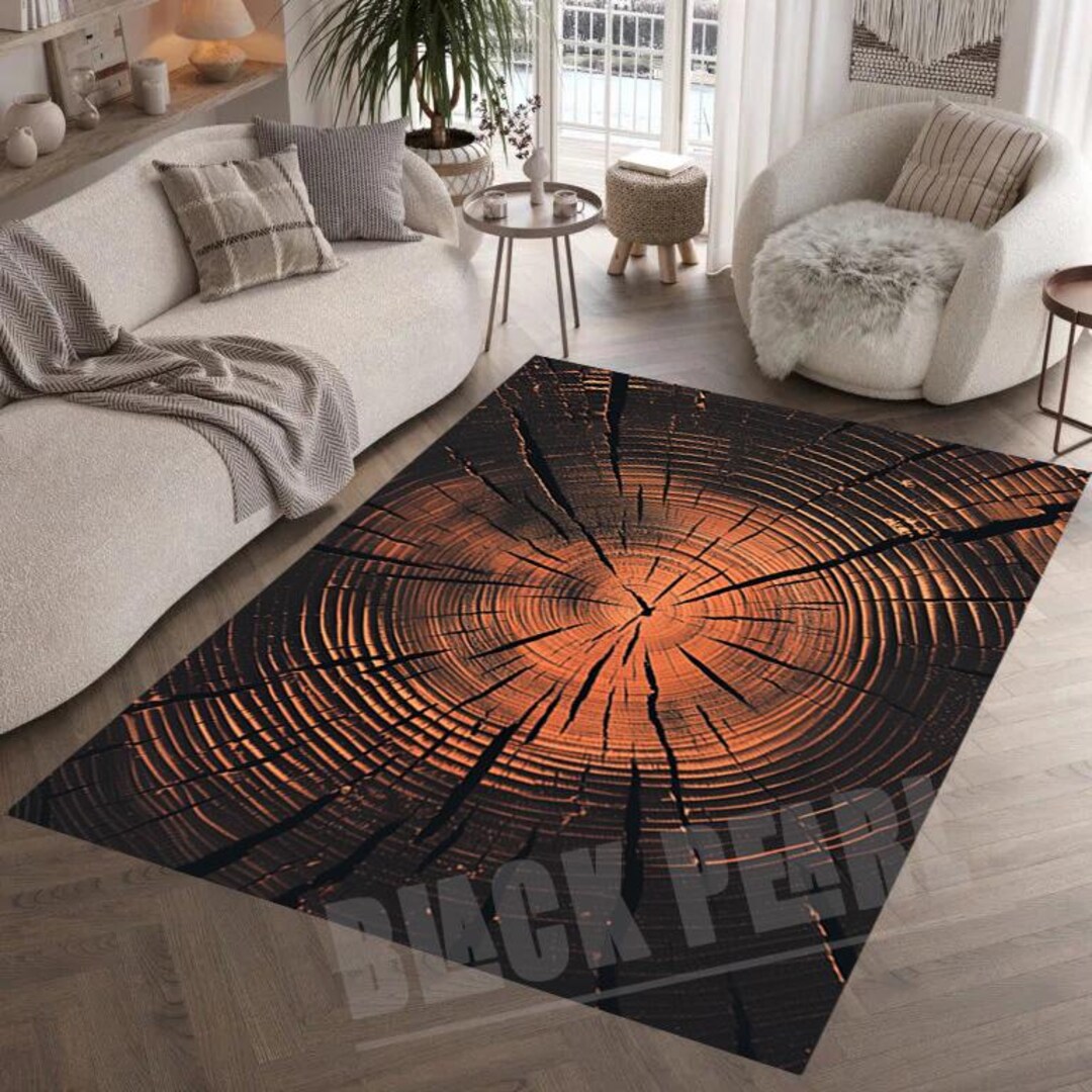 Tree Ring Area Rug: Brown Wood Log Design - Etsy