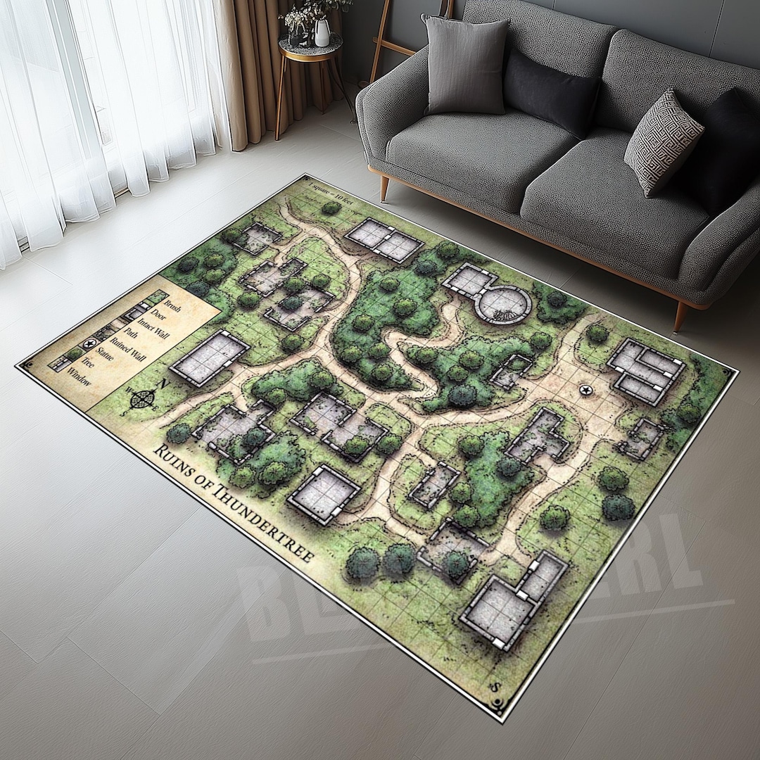 Dungeons Dragons Rug, Game Room Rug, Ruins of Thundertree Map Rug, DND ...