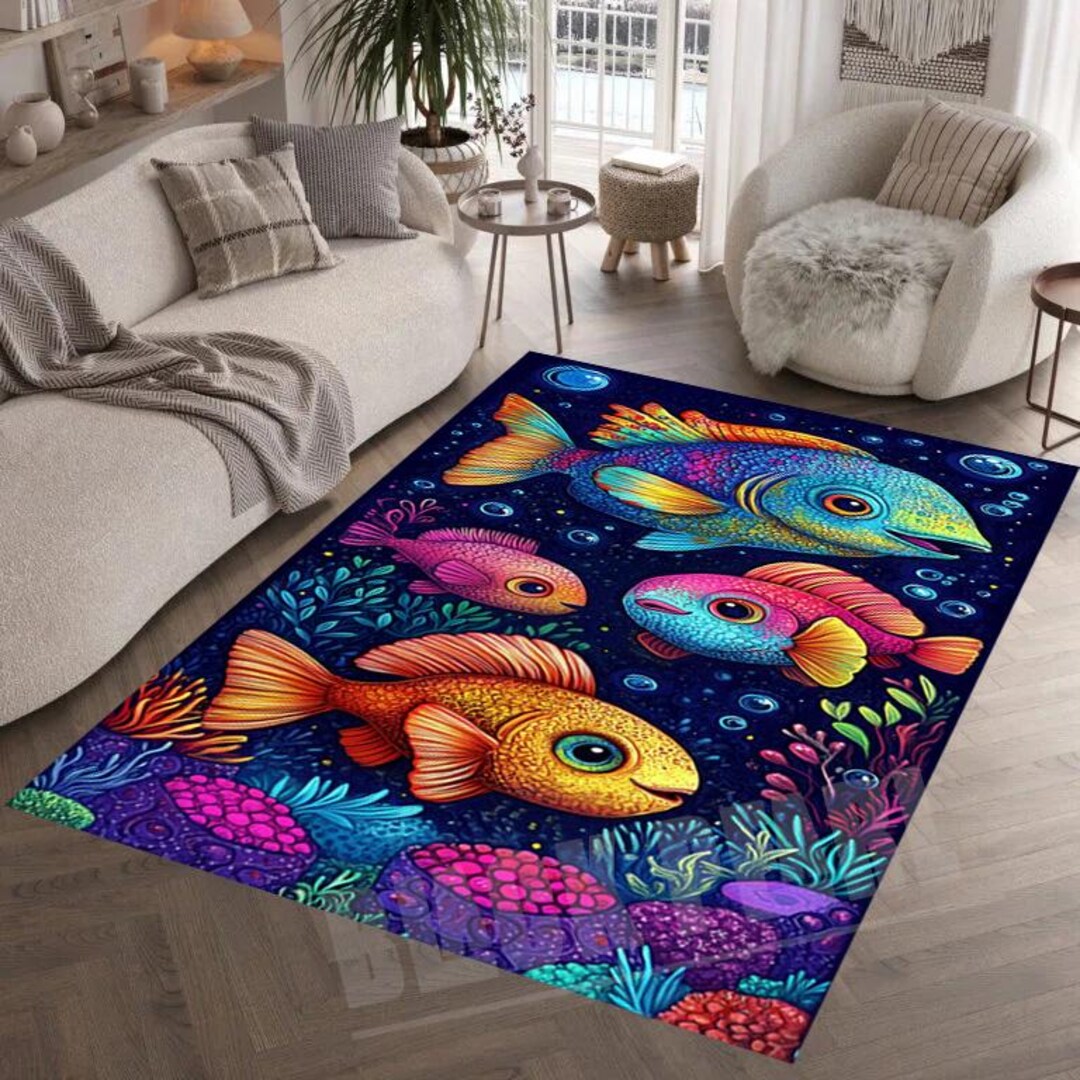 Colorful Fish Area Rug: Modern Home Decor - Etsy