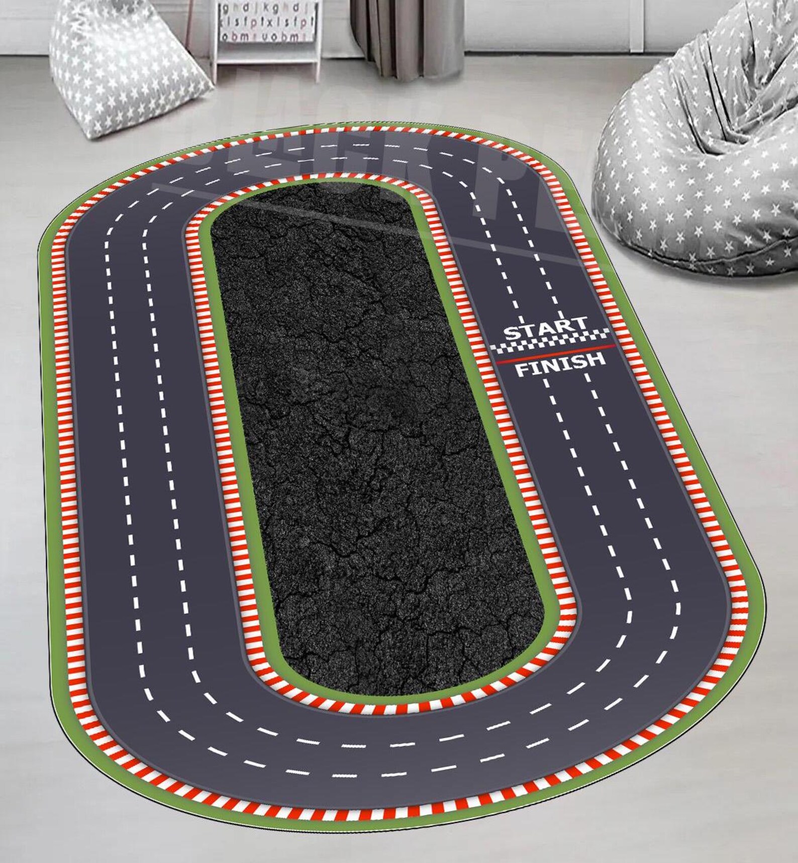 Race Track Kids Rug: Oval Car Playmat, Boys Room Decor - Etsy
