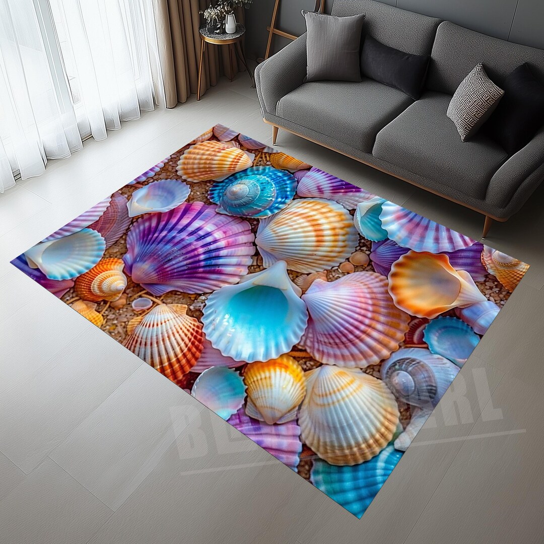 Sea Shells Rug, Purple Sea Shells Rug, Shells Rug, Shell Design Rug ...