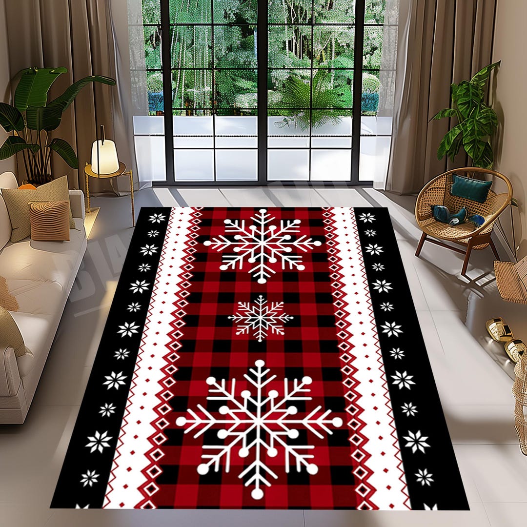 Snowflake Rug, Red Black Plaid, Holiday Winter Decor - Etsy