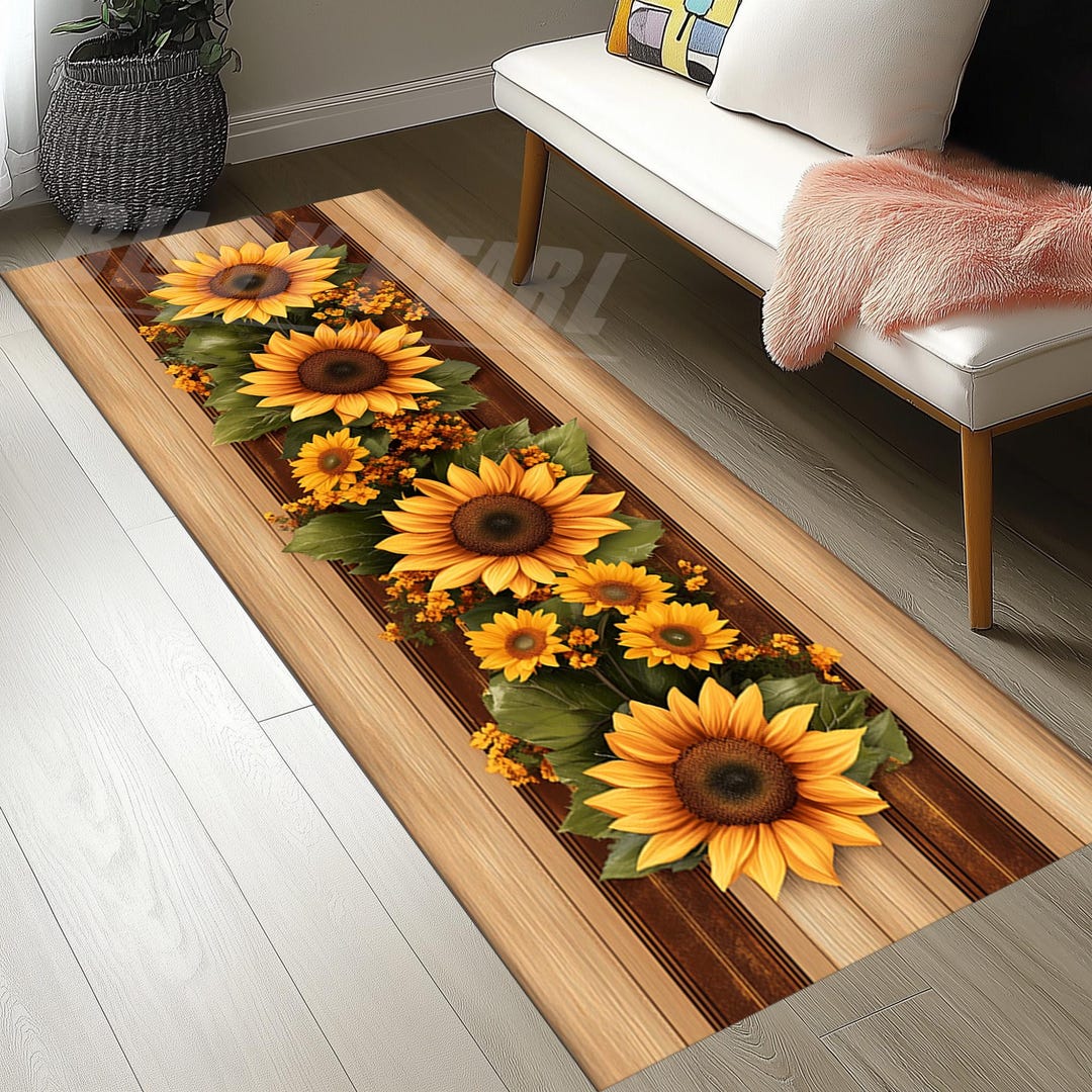 3D Sunflower Runner Rug: Modern Floral Hallway Decor - Etsy