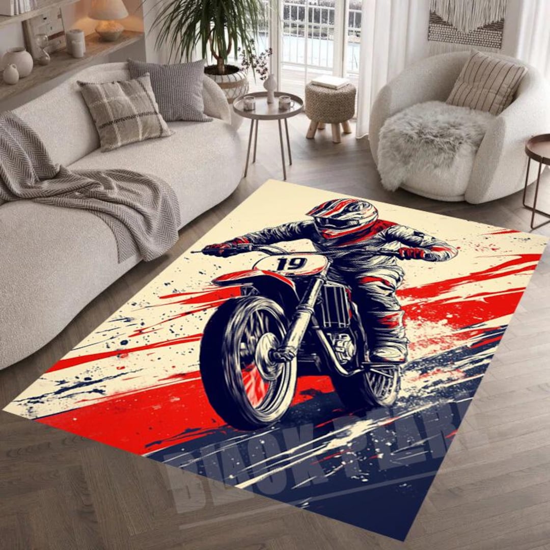 Red Motorcycle Racing Rug: Biker Decor, Sport Area Rug - Etsy