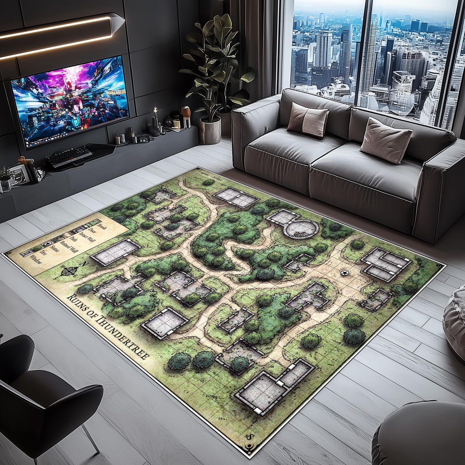 Dungeons Dragons Rug, Game Room Rug, Ruins of Thundertree Map Rug, DND ...
