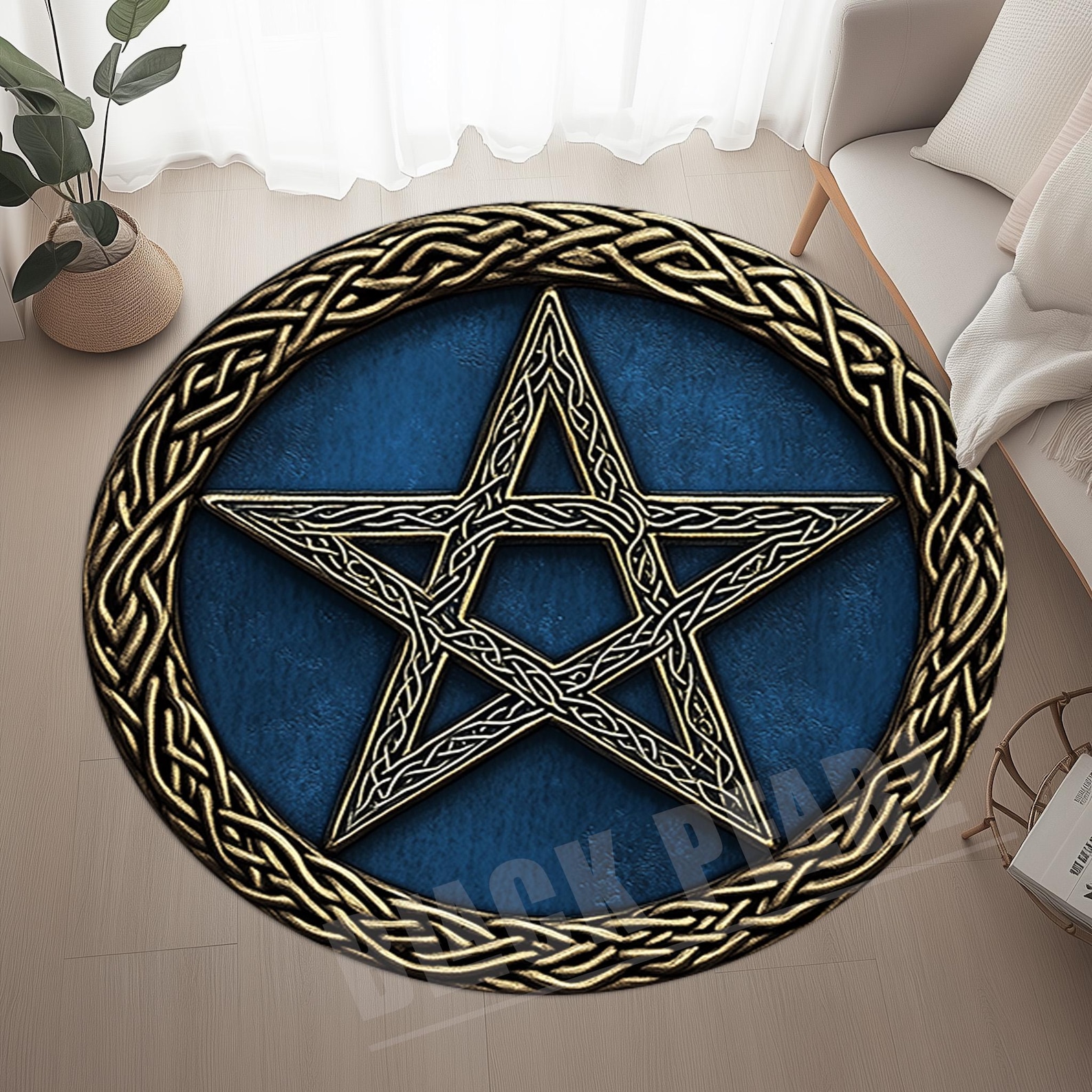 Pentagram Rug, Round Pentagram Rug, Devils Trap Rug, Blue Design Rug ...