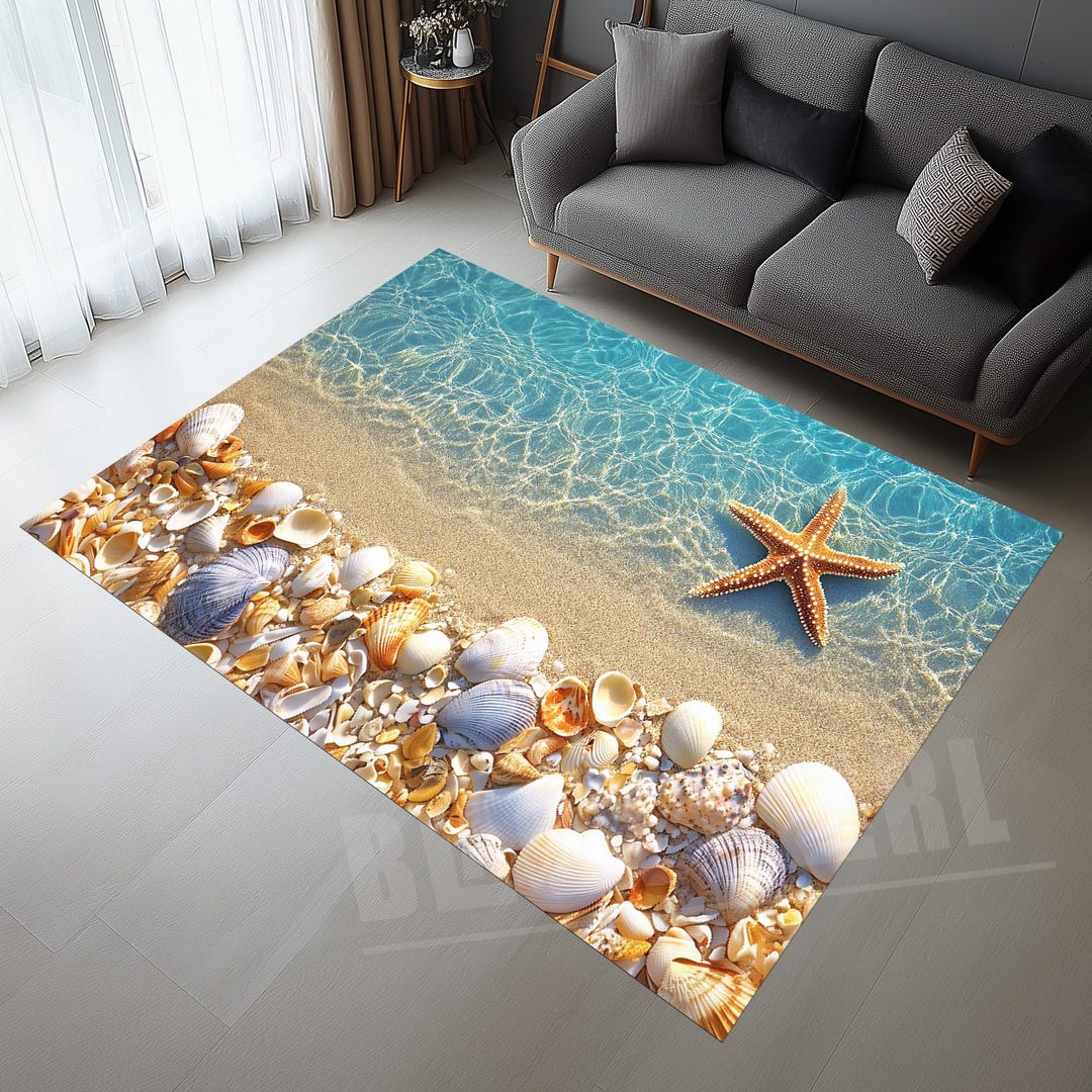 Sea Rug, Sand Rug, Sea Shells Rug, Shells Rug, Sea Decor Rug, Beach Rug ...