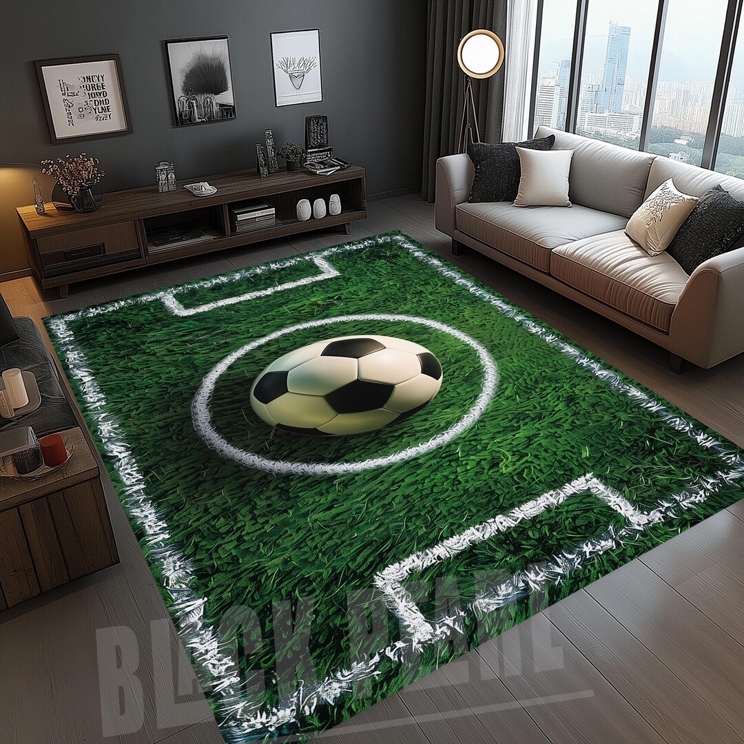 Soccer Field Rug, Green Pitch, Sport Game Carpet, Washable Velvet ...