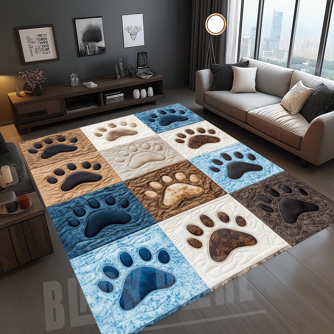 Paw Print Rug, Soft Velvet, Pet Trail Design - Etsy